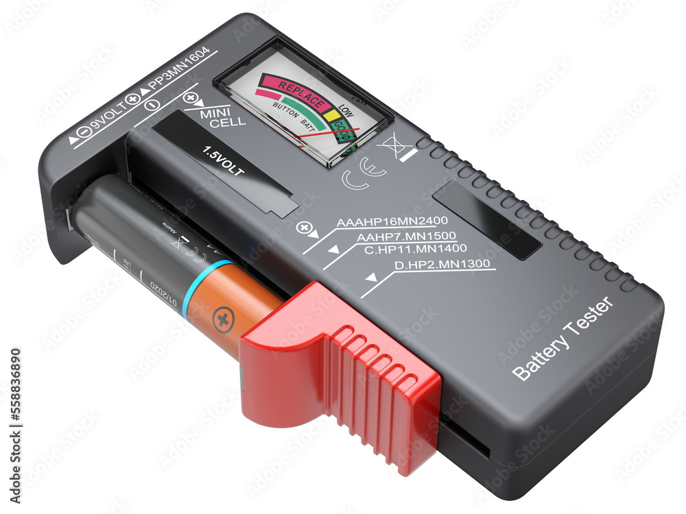 Battery tester isolated on white background - 3D illustration Stock ...