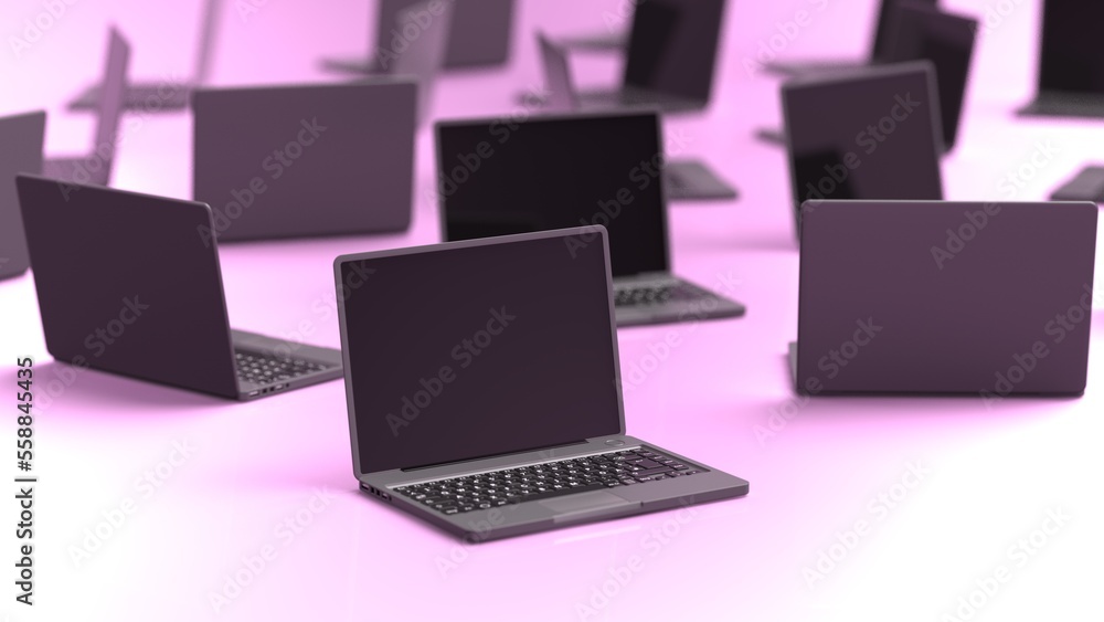 Many notebooks oriented in various directions on purple board under ...