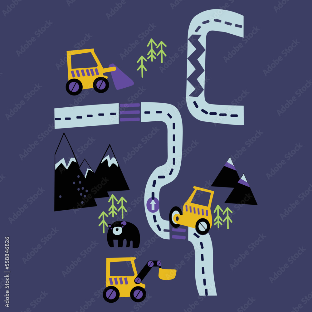 Map road city with construction trucks. Vector illustration background ...