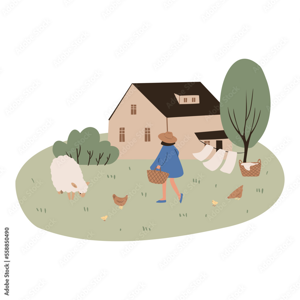 farm life illustration, domestic animals clipart, farm market, cottage ...