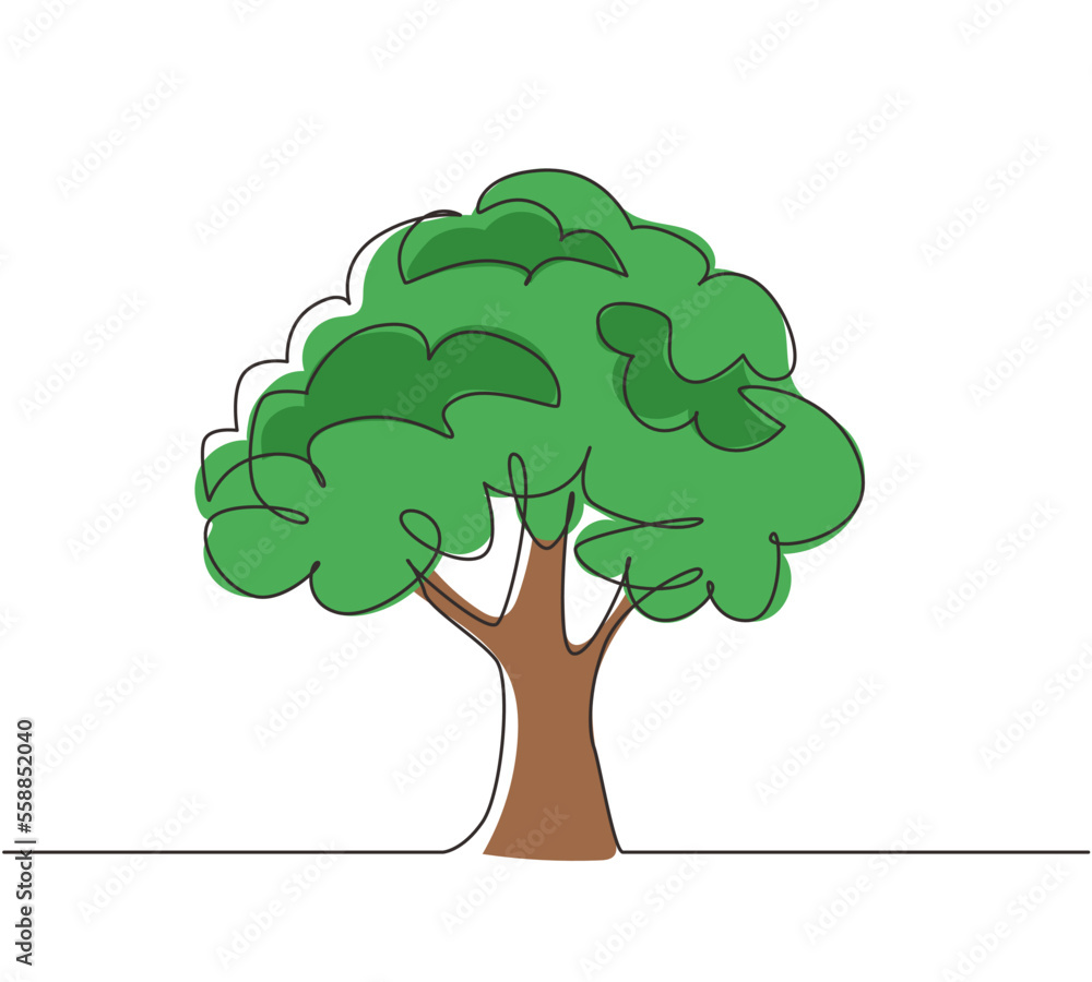 Continuous one line drawing green tree fertile on white background ...