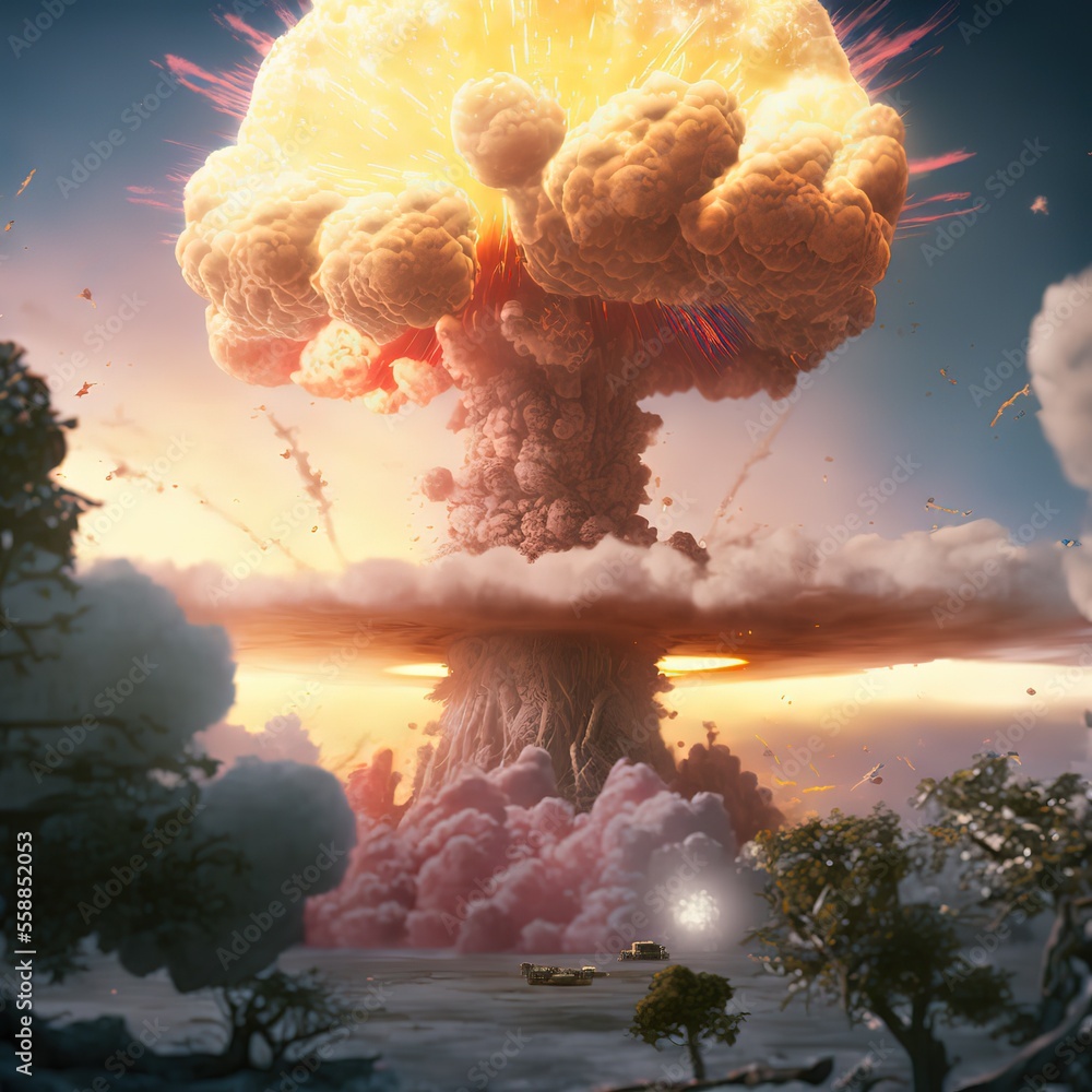 Explosion of nuclear bomb during war actions AI image Stock Illustration | Adobe Stock