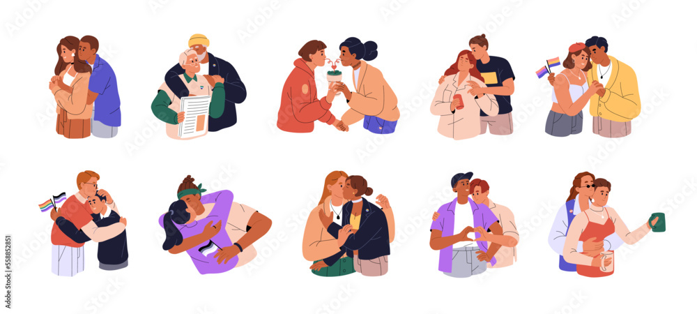 Happy Couples In Romantic Relationship Diverse Men Women Valentines