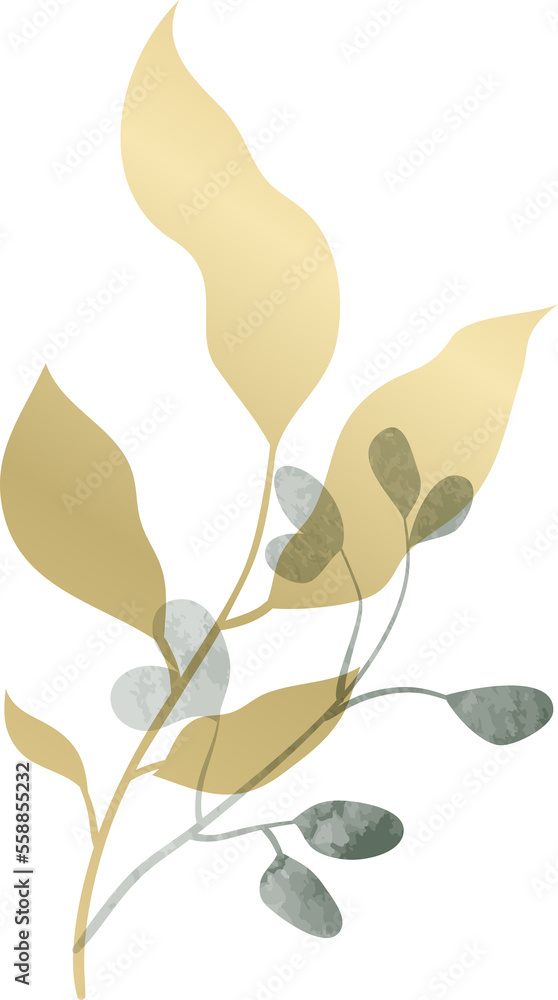Gold leaf branch watercolor illustration Stock Illustration | Adobe Stock