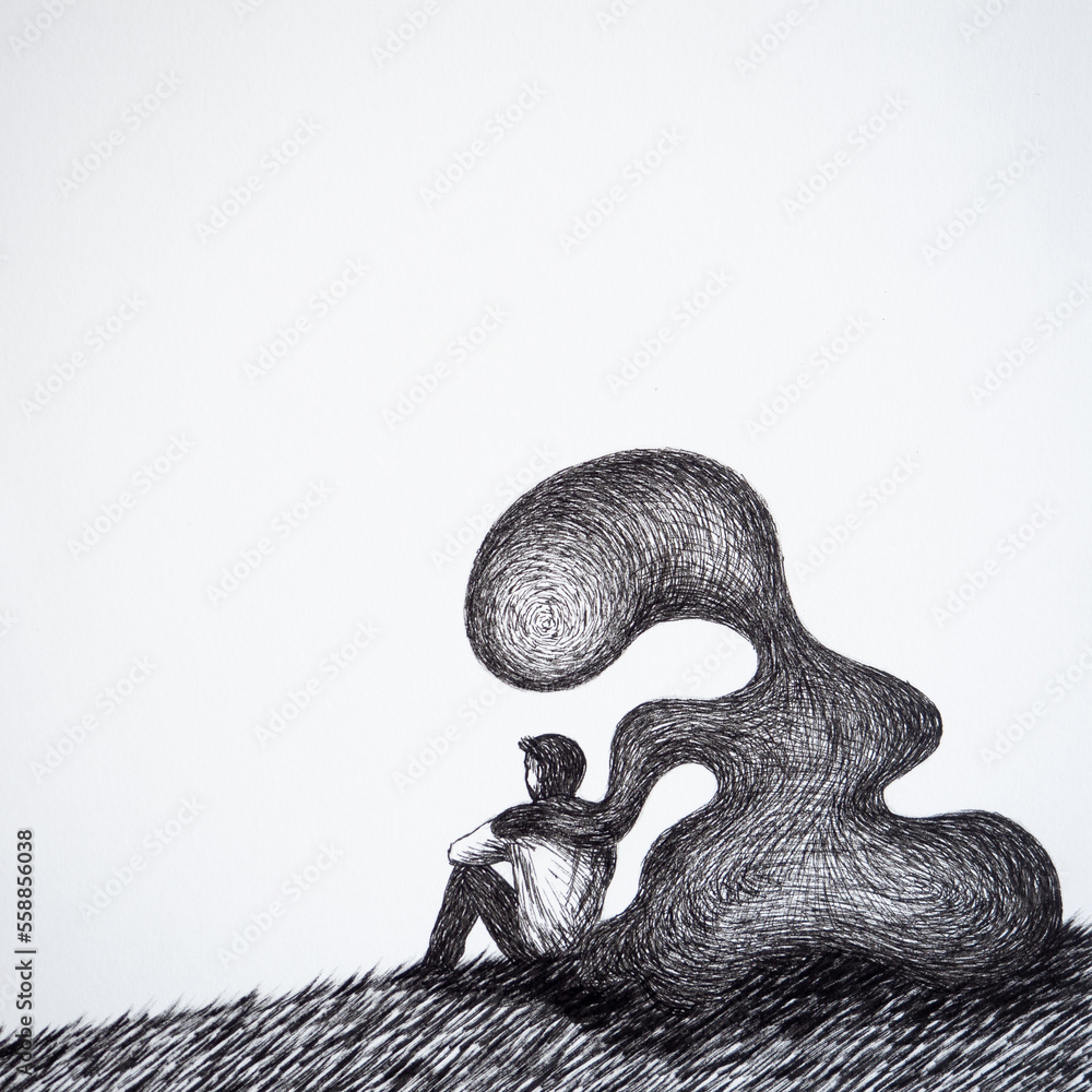 human man body sit with mind mental health healing spiritual sad pain ...