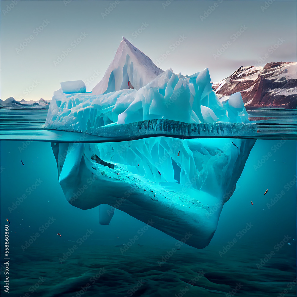 Iceberg illustration showing the external part and the submerged ice ...