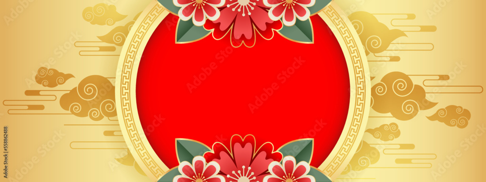 Chinese background vector, oriental banner design with gold red color ...