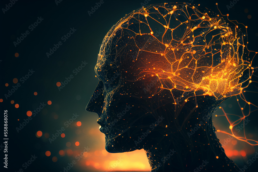 Human head with glowing neurons in brain. Esoteric and meditation ...