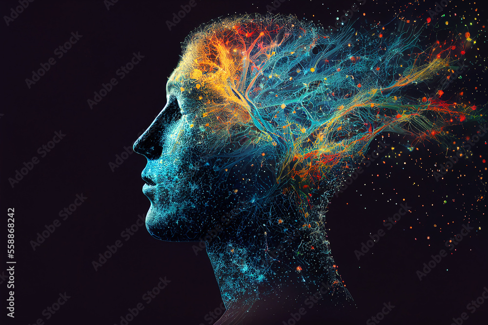 Human head with glowing neurons in brain. Esoteric and meditation ...