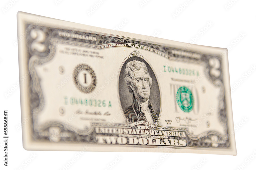 2 two dollars bill banknote series 2013 with the portrait of president ...