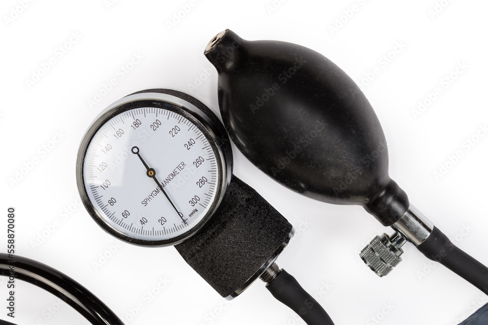 Aneroid manometer and rubber bulb of the mechanical aneroid ...
