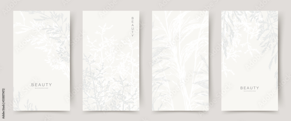 Neutral beautiful backgrounds with floral elements. Universal white ...