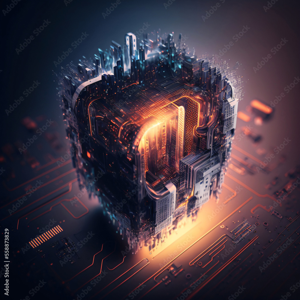 Quantum computing. Mainboard cpu. Artificial intelligence concept with ...
