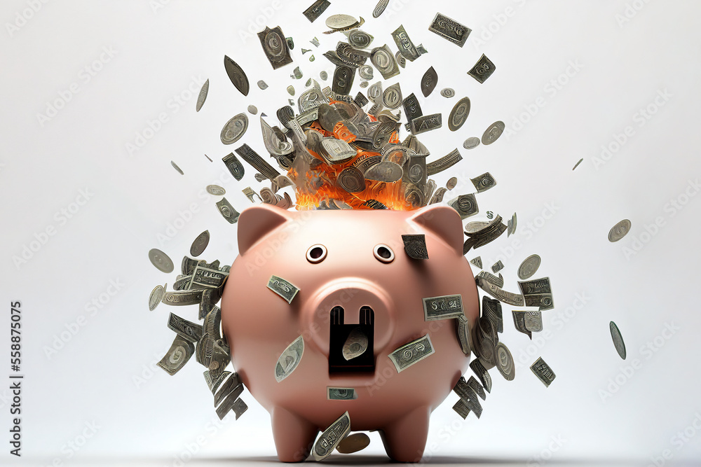 Pink piggy bank for saving money in a moneybox for available ready cash ...