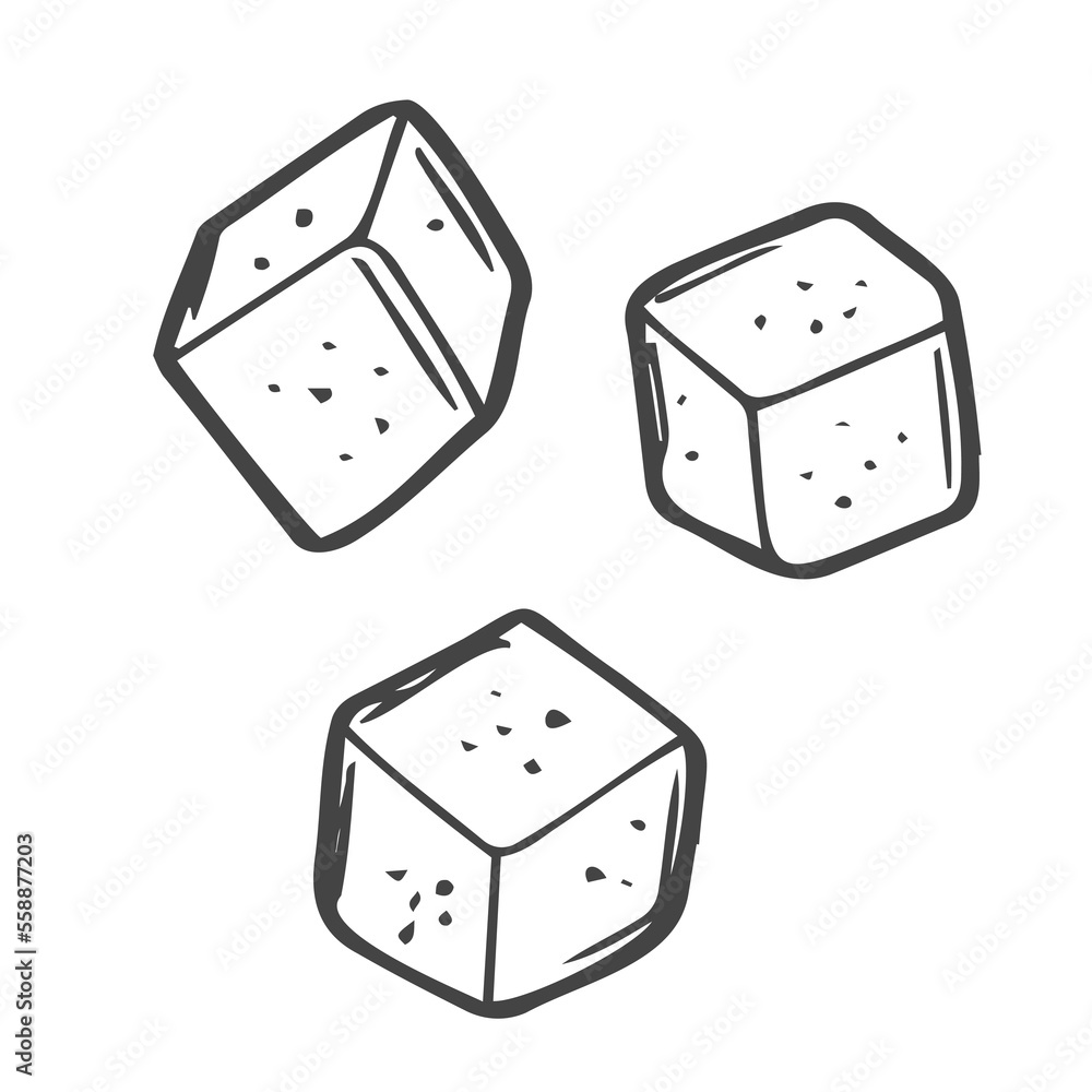 Hand drawn falling sugar cubes. Isolated on white background Blocks of ...