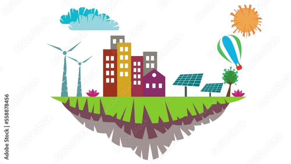 Self-sufficient city connected to wind and solar power on a floating ...