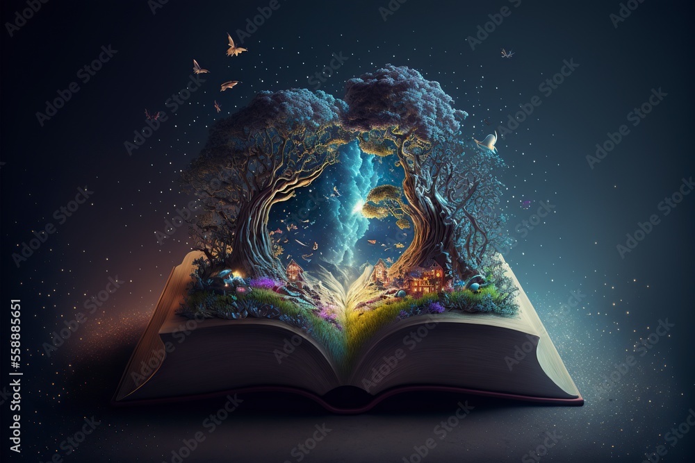 open book coming out of it fantasy images, 3d illustration Stock ...