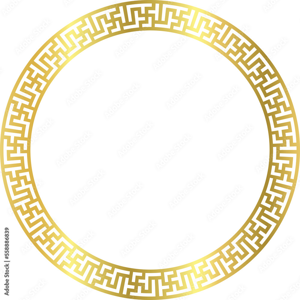 Golden Chinese traditional circle frame border, png illustration, clip ...