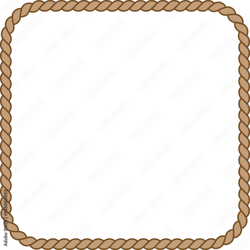Brown square rope frame, cartoon style string border isolated on ...
