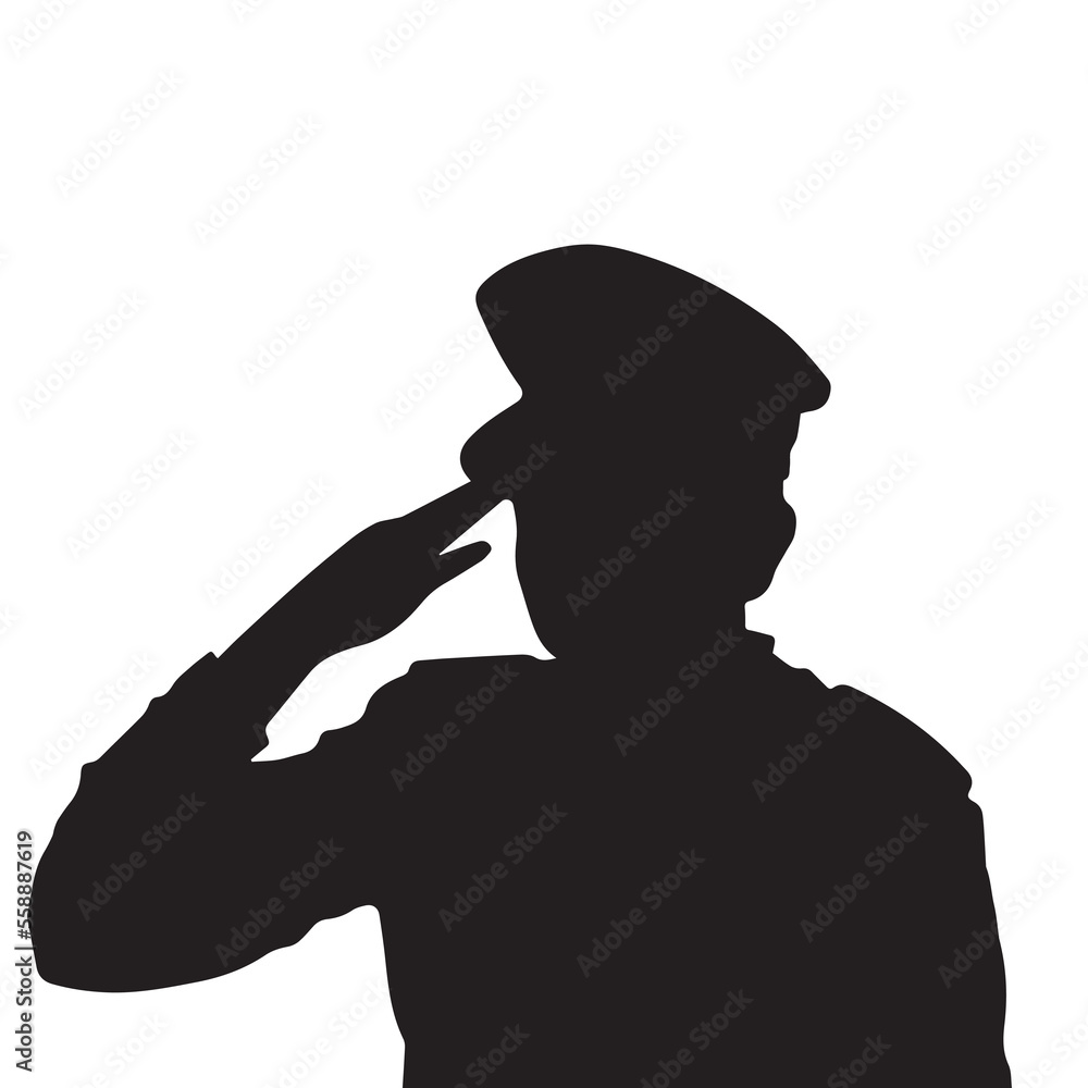 Police with salute pose vector character silhouette illustration ...