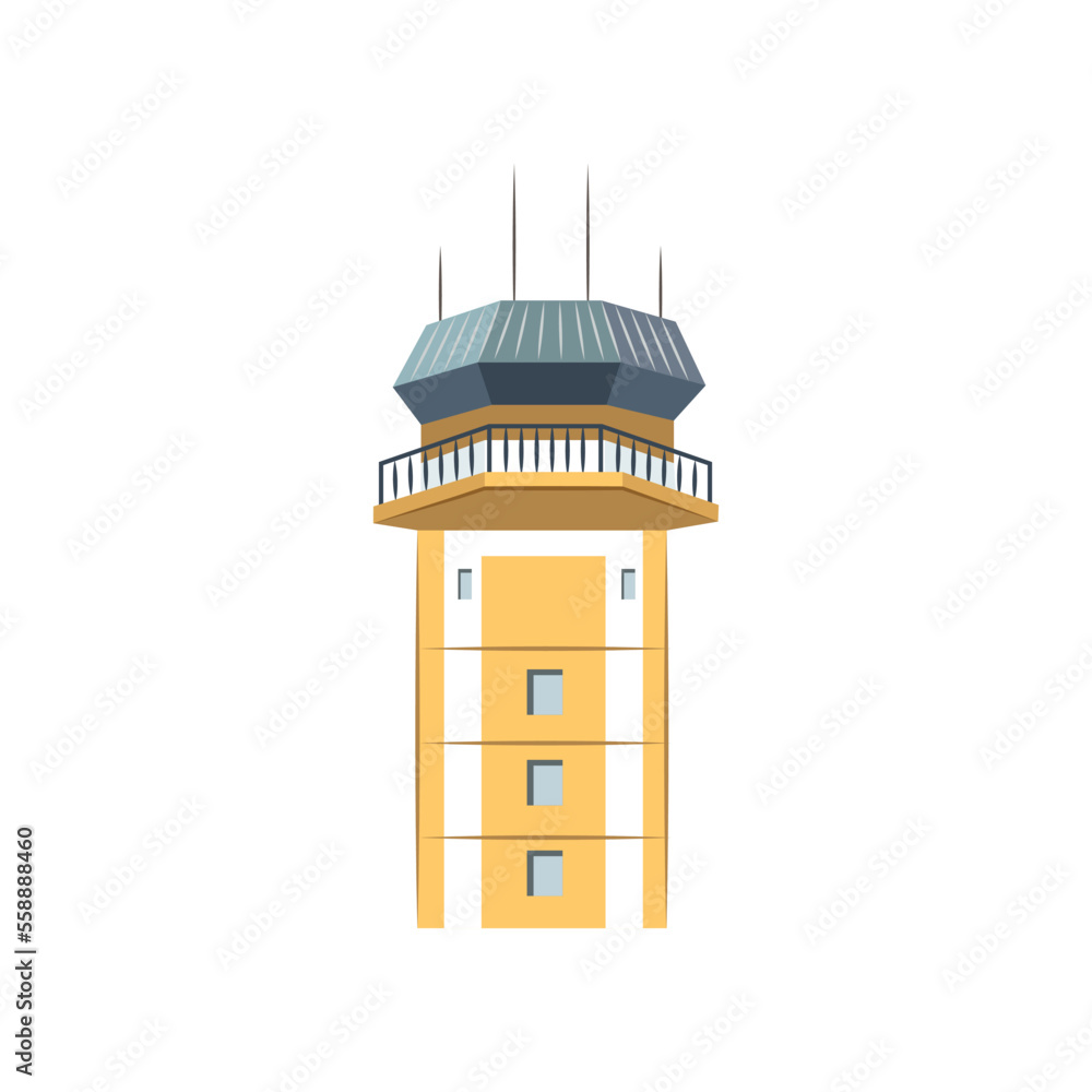 Retro air traffic control tower vector illustration. ATC, airport ...