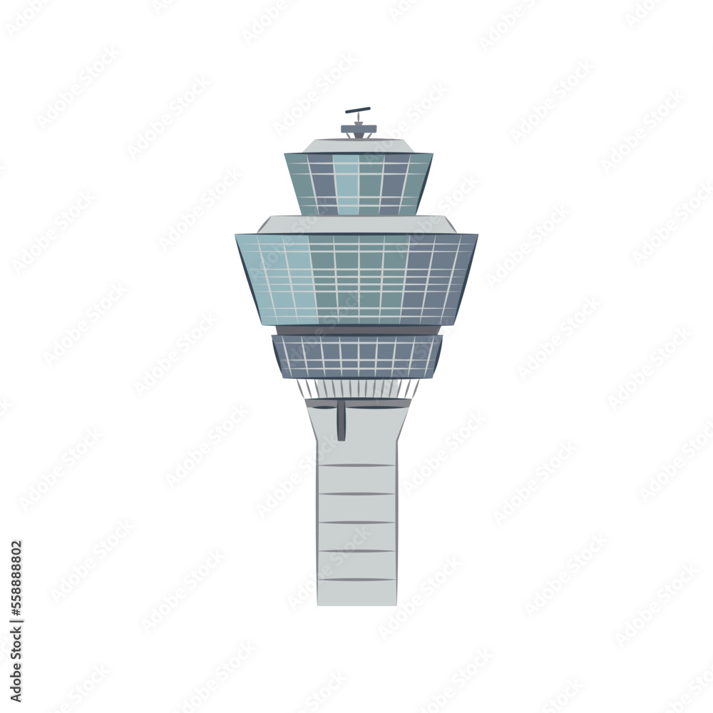 Flight control tower vector illustration. ATC, airport command center ...