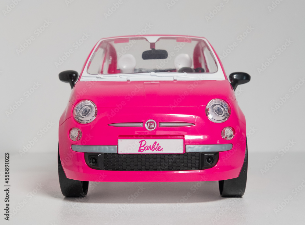 Kent, uk, 01.01.2023, A Barbie Pink Fiat 500 Car Sports Toy Vehicle ...