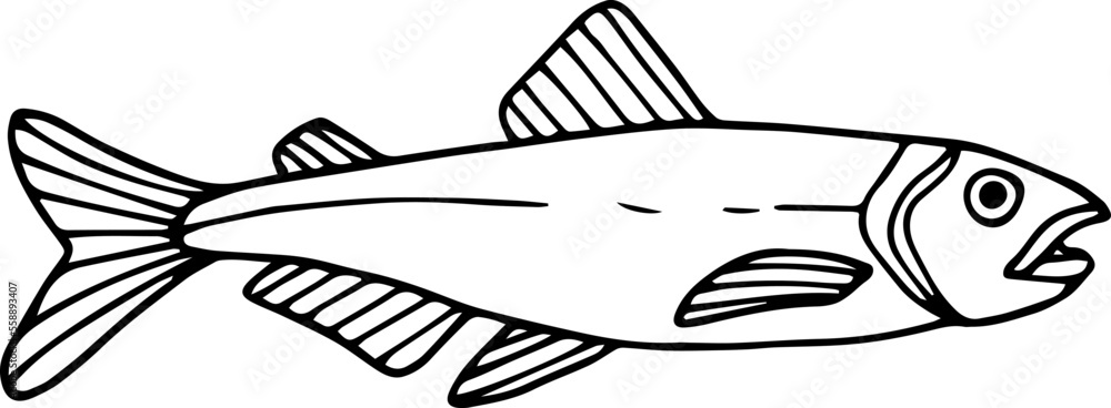 Hand drawn outline fish icon. Children's coloring book. Underwater ...