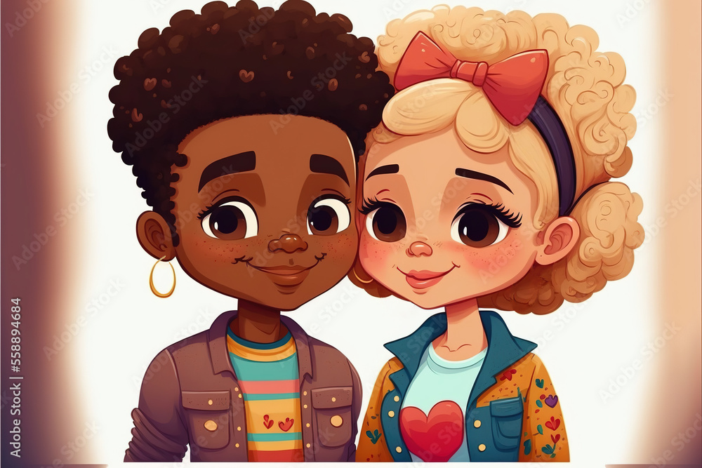 Fictional cartoon couple, diversity and inclusivity, in love ...
