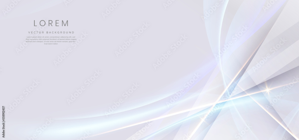 Abstract white background light blue shape with gold lines curved wavy ...