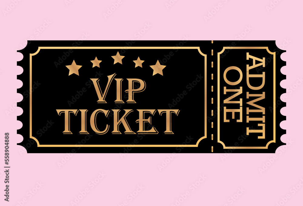 Vip golden ticket template.Admit one vip ticket Stock Vector | Adobe Stock