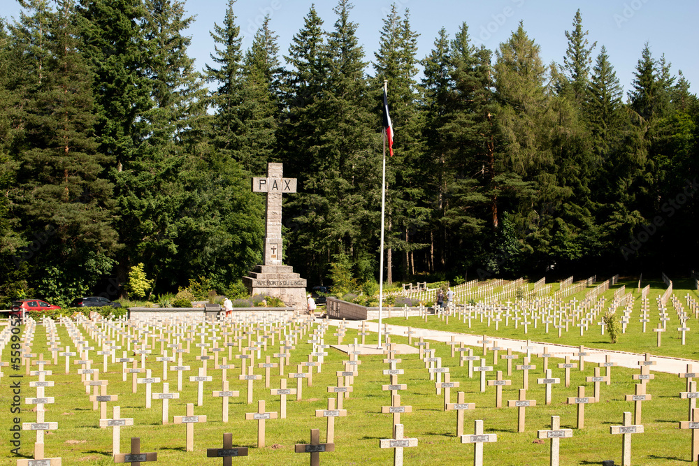 WW2 cemetery.Rows of white crosses at WWII cemetery in France. French ...