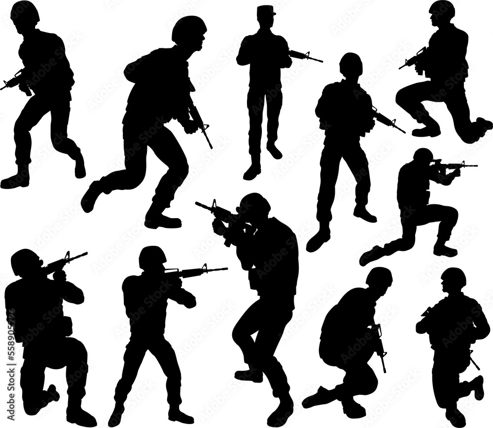 Soldier Military Detailed Silhouettes Stock Illustration | Adobe Stock