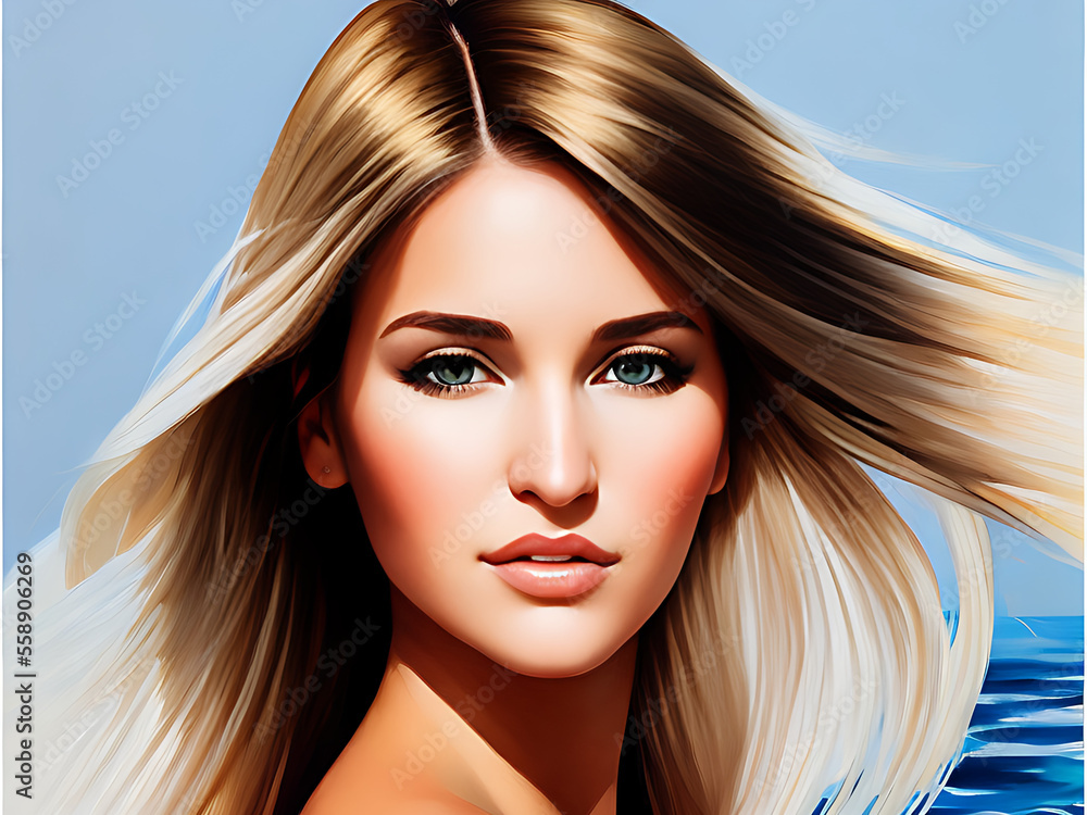 Retrato De Chica Rubia Sonriente Ilustración De Verano Paseando Por La
