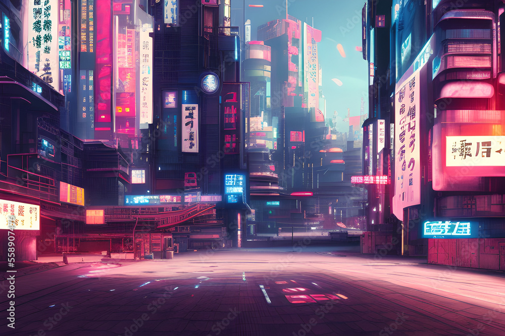a cyberpunk futuristic japanese city, day light, detailed, multi color ...