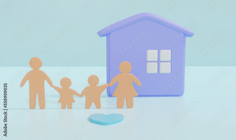 Health care family.cartoon parent and child holding hands with a blue ...