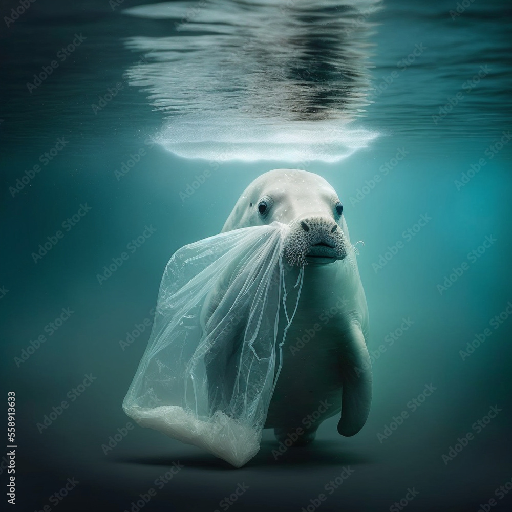Seal eating plastic bag, stop using plastic bag, marine mammal seal eat ...