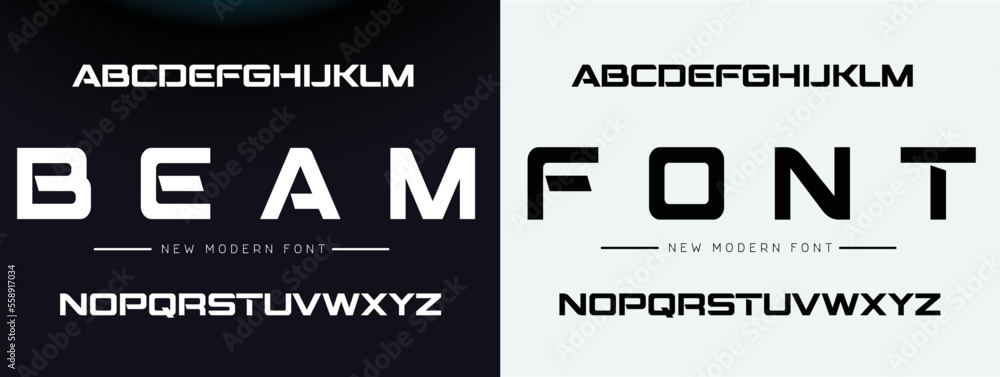 BEAM, Sports minimal tech font letter set. Luxury vector typeface for ...