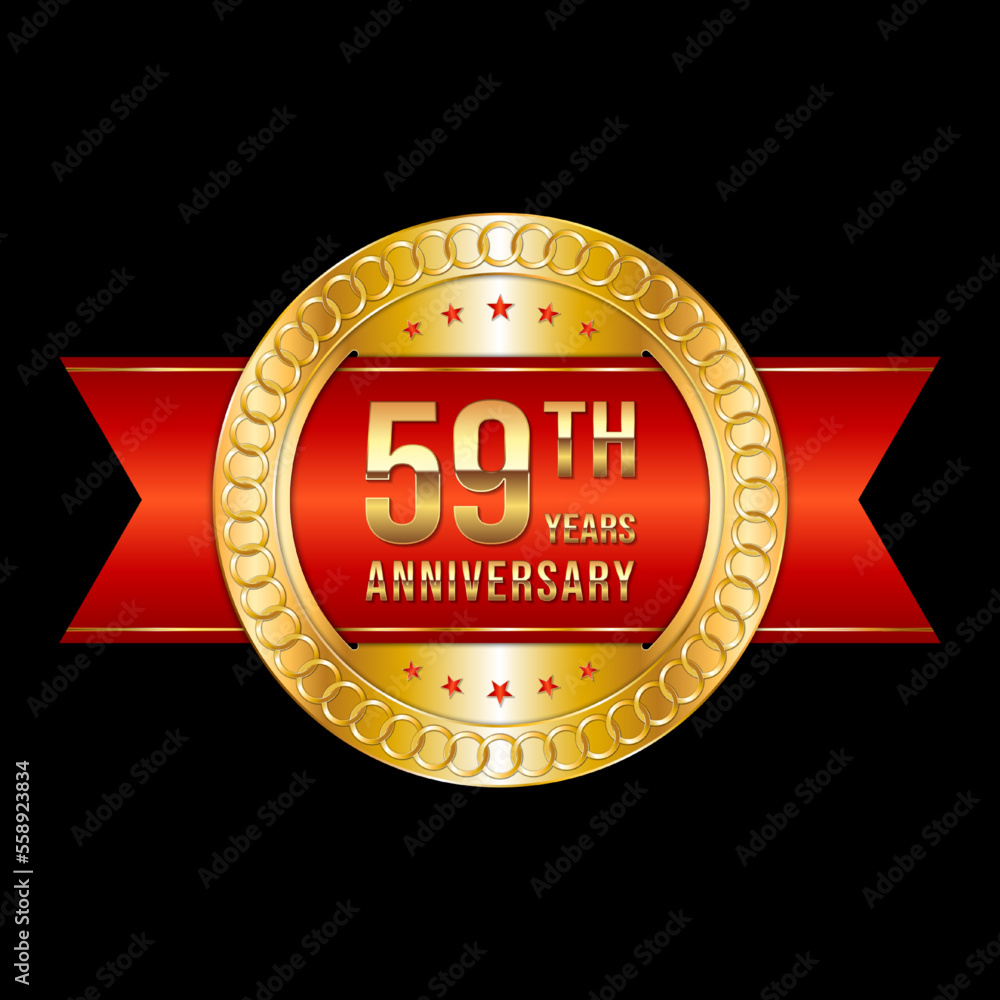 59th Anniversary. Anniversary logo design with gold color text and red ...