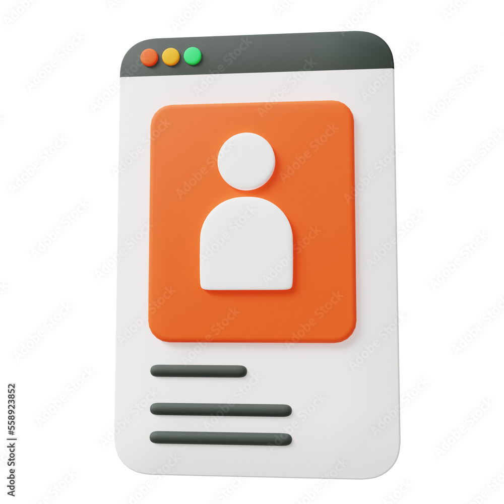Personal profile 3d illustration. Biography and track record 3d render ...