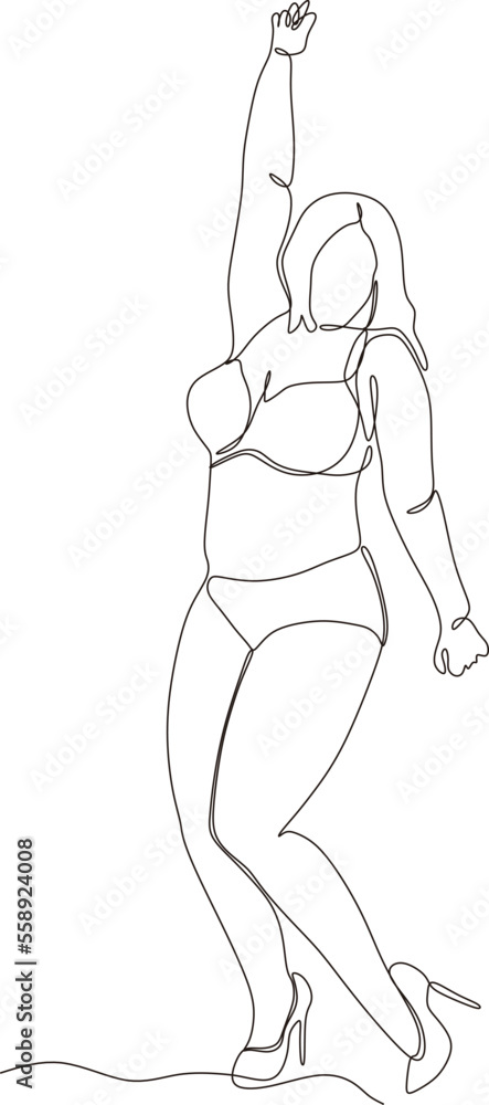 Continuous Line Art Of A Sexy Pin Up Girl In A Classic Pin Up Posevector Stock Vector Adobe Stock