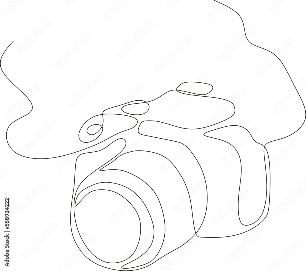 Continuous line art or one line drawing of camera in linear style and ...