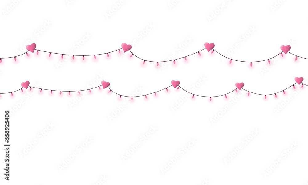 Decoration of pink twinkling lights and heart shapes to celebrate ...