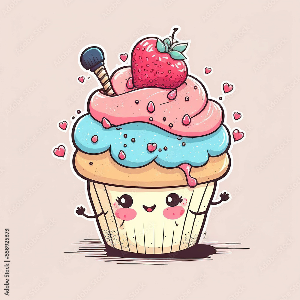 Cute chibi style cupcake, cute japanese anime style character Stock ...