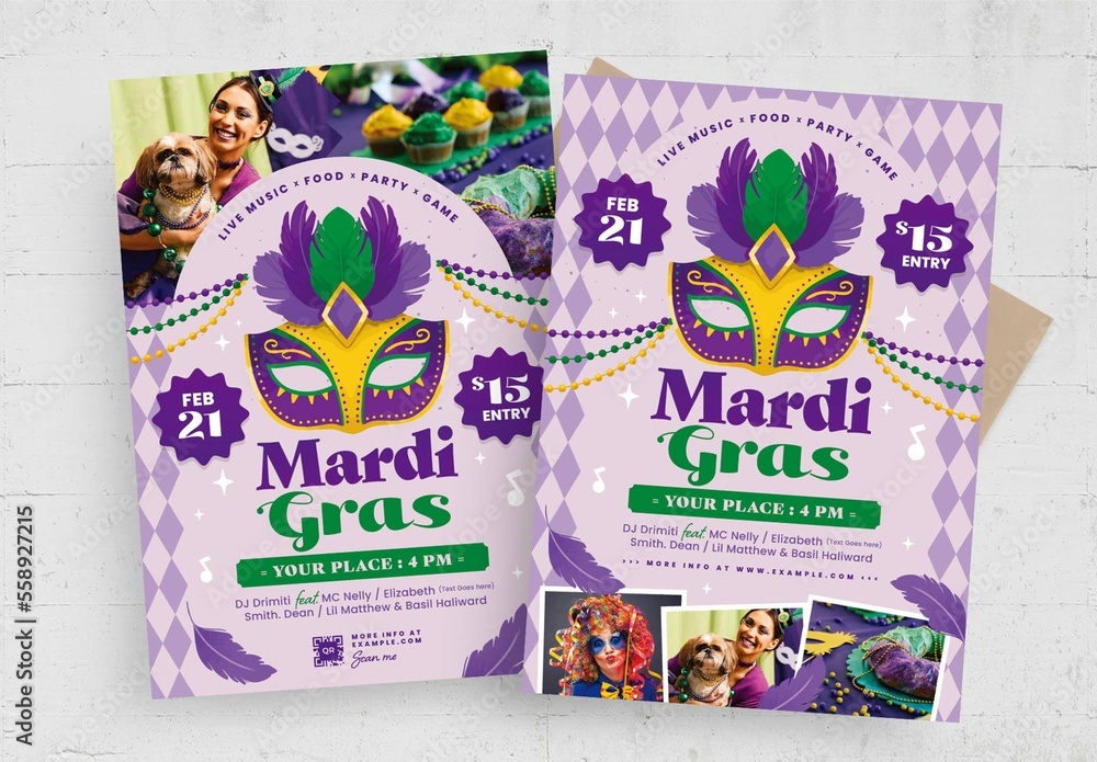 Mardi Gras Flyer Template Stock Template | Adobe Stock