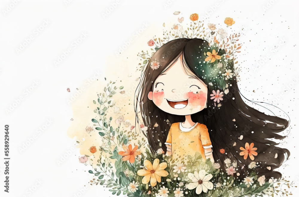 Drawing of a happy girl in chibi style Stock Illustration | Adobe Stock
