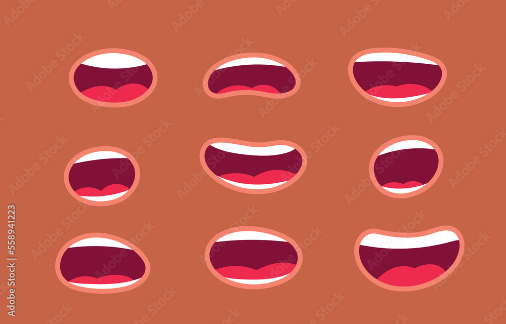 Big set of animation funny cartoon mouths with different expressions ...