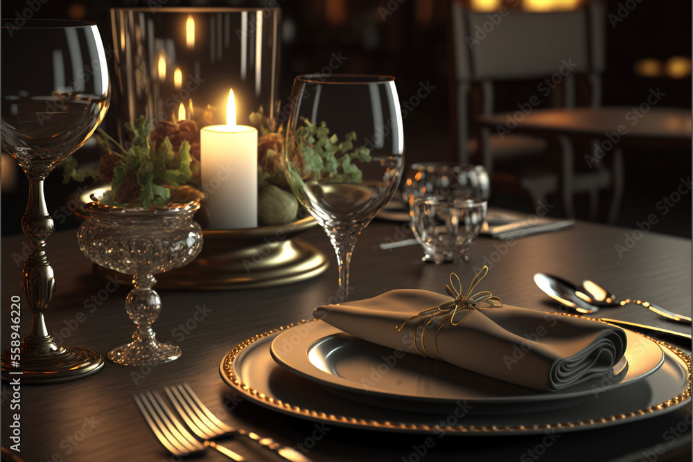 Generative AI. dining table setup in restaurant, close up Stock ...