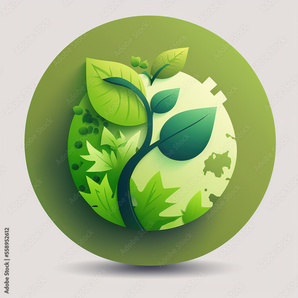 Round icon of greenery ecology for anti climate change concept, on ...