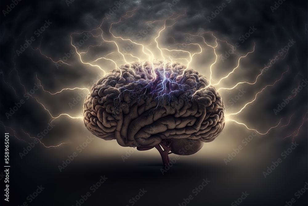 a brain with a lightning effect in the middle of it's brain and a black ...